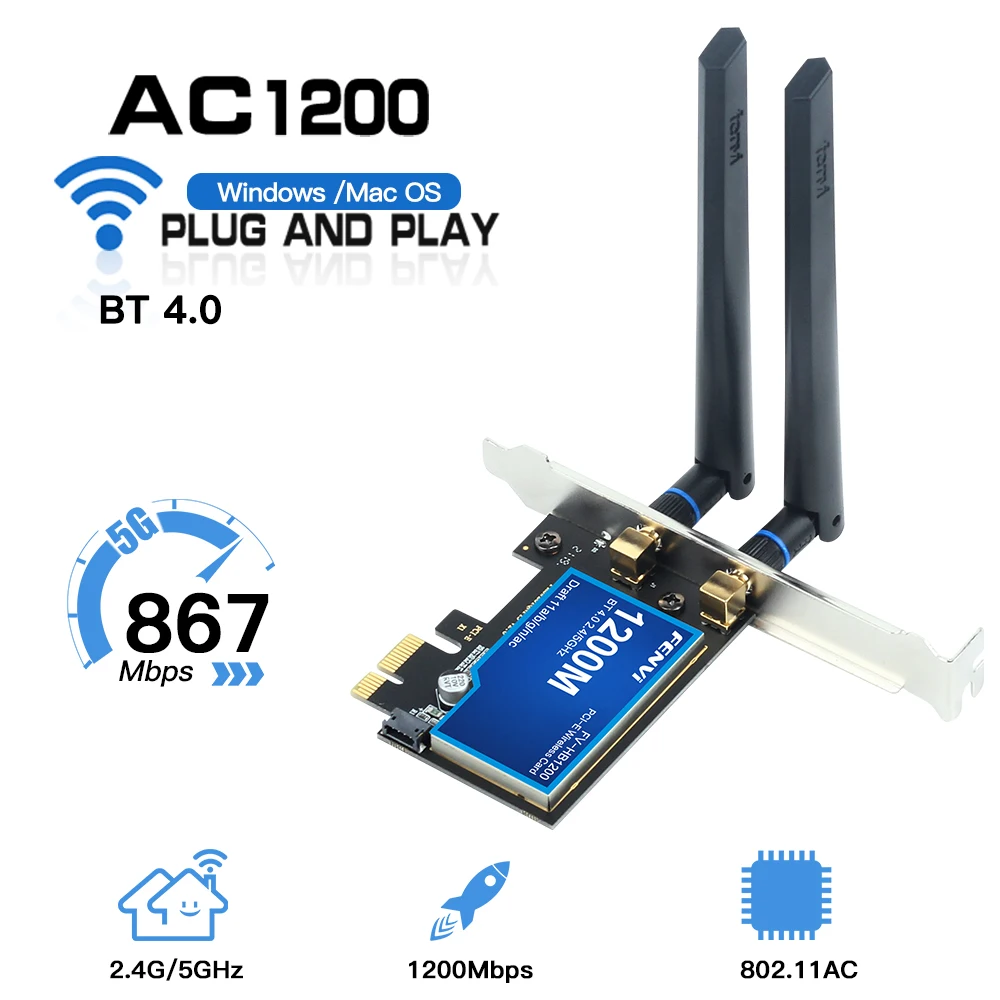 1200Mbps Broadcom BCM94360CS2 데스크탑 PCIWireless 어댑터 WLAN Wi Fi 카드 BT4.0 ...