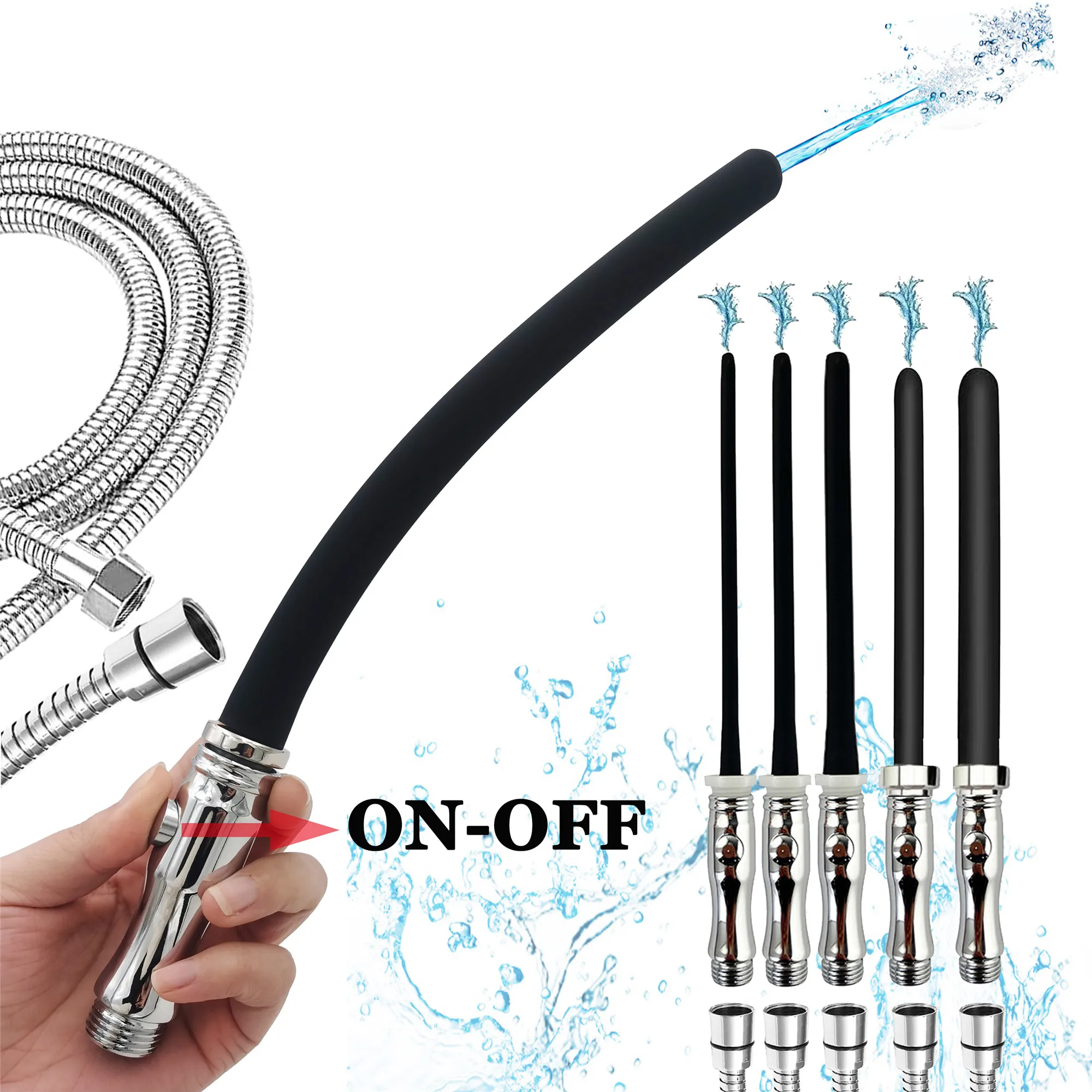 Metal-Switch-Faucet-Silicone-Long-Douche-Enema-Syringe-Shower-Cleaning ...