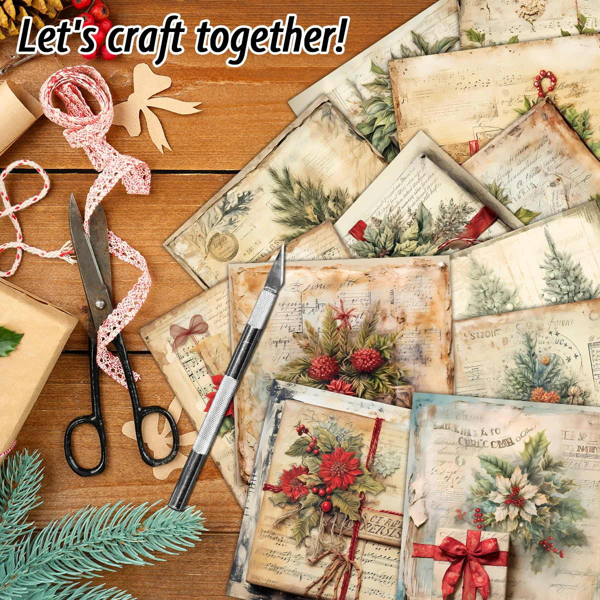 12pcs Vintage Christmas Decorative Paper – Krafts for Fun