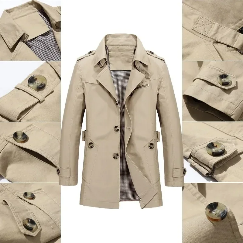 Gabardina-de-negocios-para-hombre-Chaqueta-larga-de-algod-n-traje-de ...