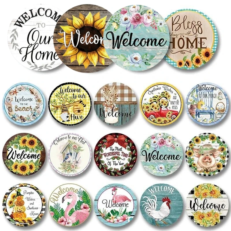 Vintage-Welcome-Round-Posters-Metal-Tin-Signs-Decor-Sunflower-Flamingo ...