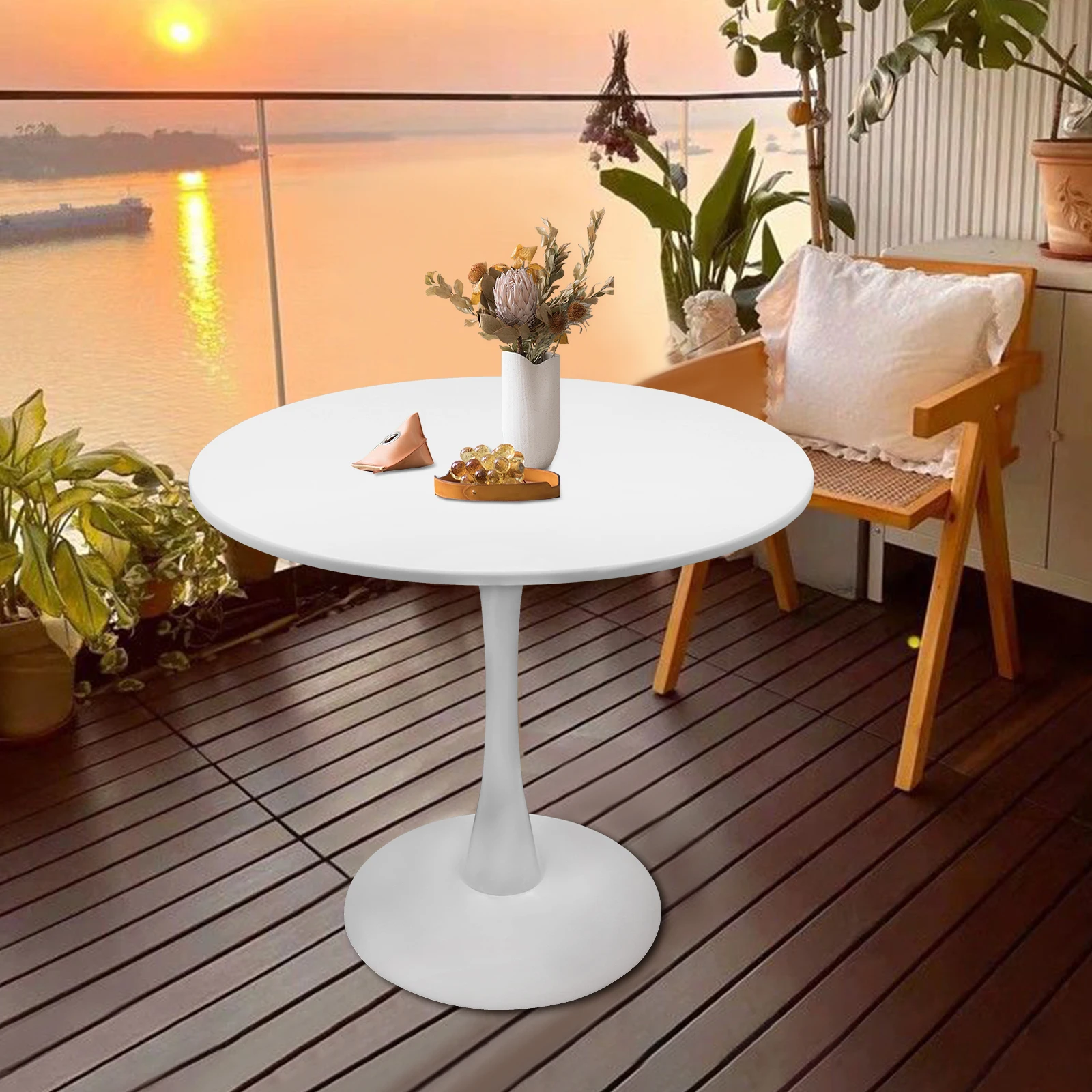 White-Round-Dining-Table-Leisure-Mid-Century-Coffee-Table-Easy-Assembly ...