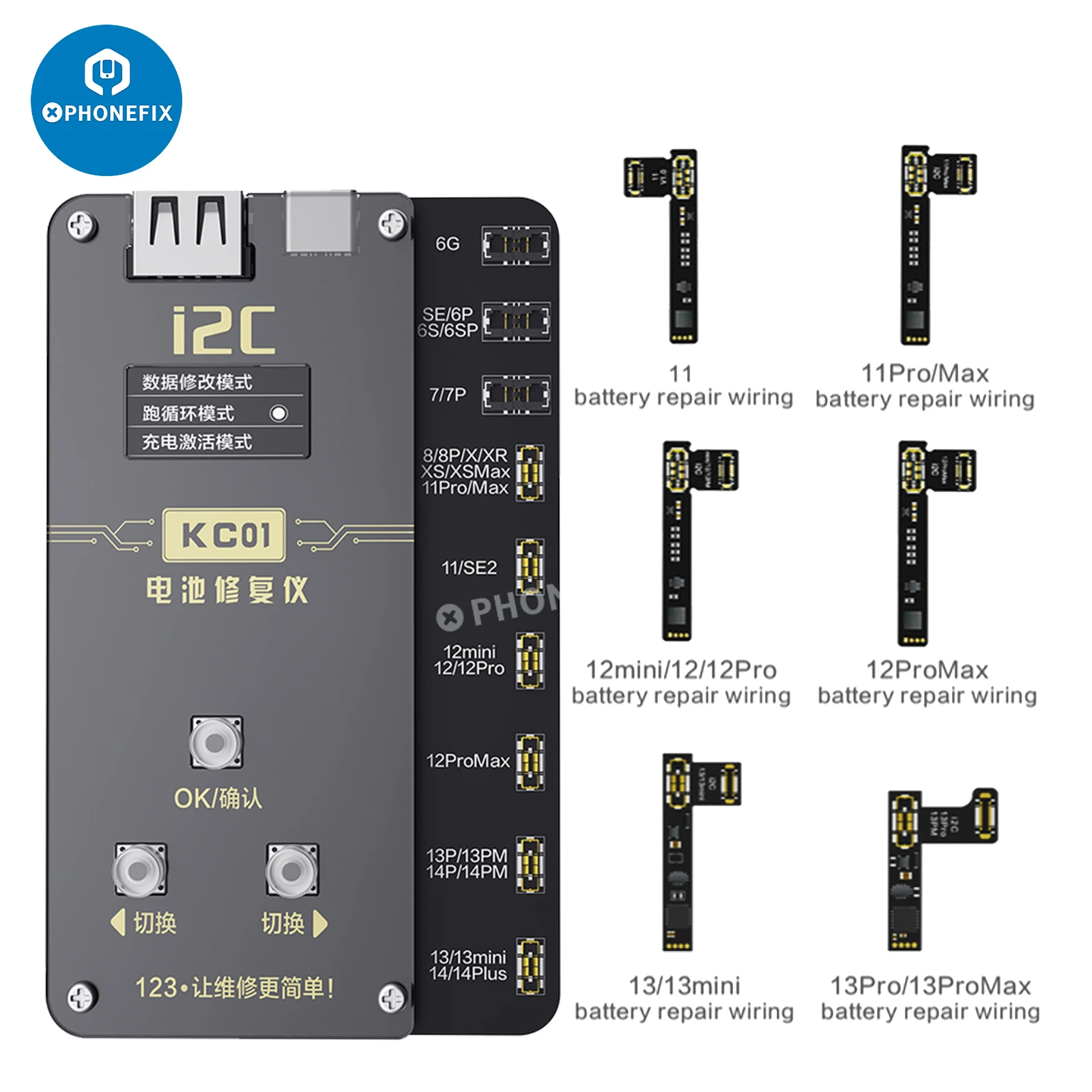 i2C KC01 Battery Repair Instrument for iPhone 11 12 13 Pro Max 14 Battery Data Reading Writing ...