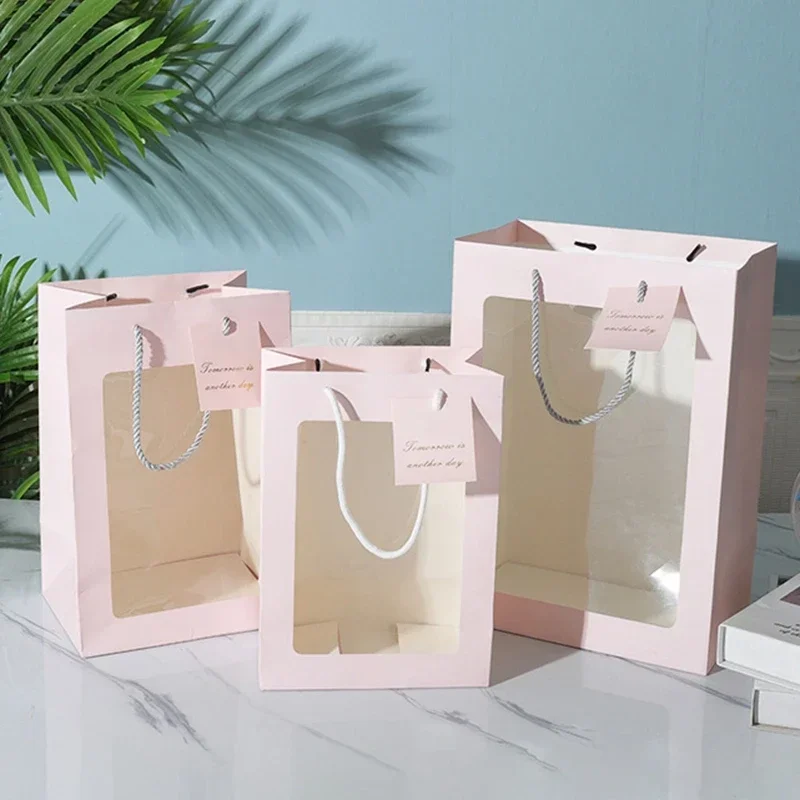 Transparent-Window-Gift-Packing-Bag-Gift-Wrap-Paper-Bag-Portable-Pink ...