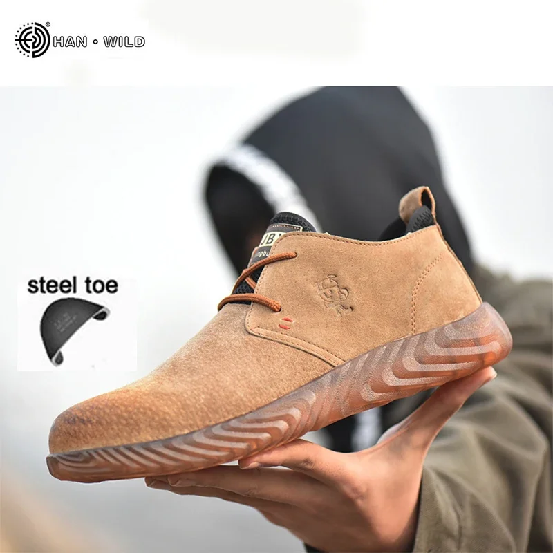 Fashion Men's Steel Toe Safety Shoes Leather Bulletproof Material Soles ...