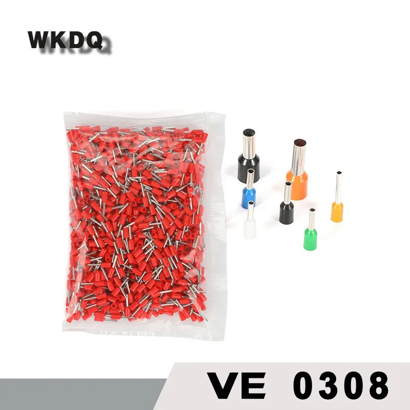 E0308-1000Pcs-0-34mm-22AWG-Red-Copper-Cord-End-Press-in-Tubular ...