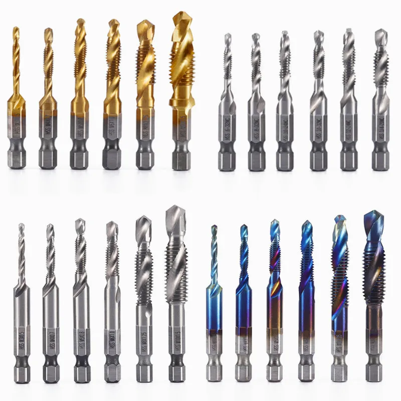 1-6Pcs-Tap-Drill-Bit-Set-Hex-Shank-Titanium-Plated-HSS-Screw-Thread-Bit ...