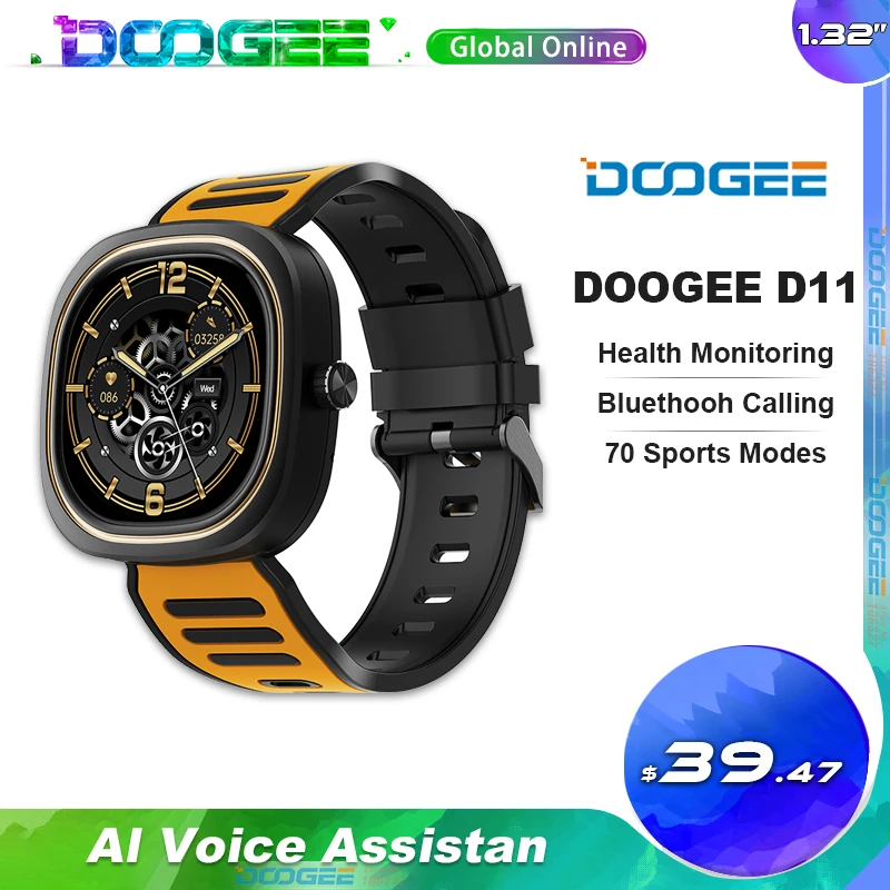 DOOGEE-D11-Smartwatch-IP68-Waterproof-Fitness-Tracker-Bluetooth-Heart ...