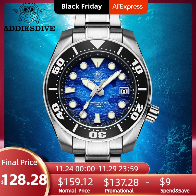 ADDIESDIVE 44.5mm Men's Watch Stainless Steel Dark Blue Dial Super ...