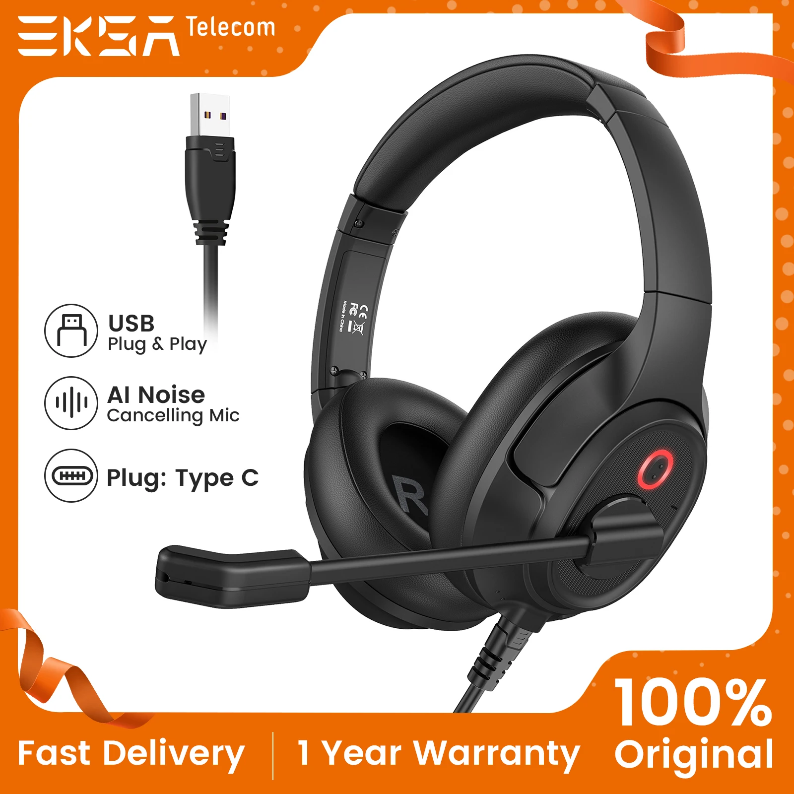 EKSA-auriculares con cable H2, cascos con micrófono, centro de llamadas ...
