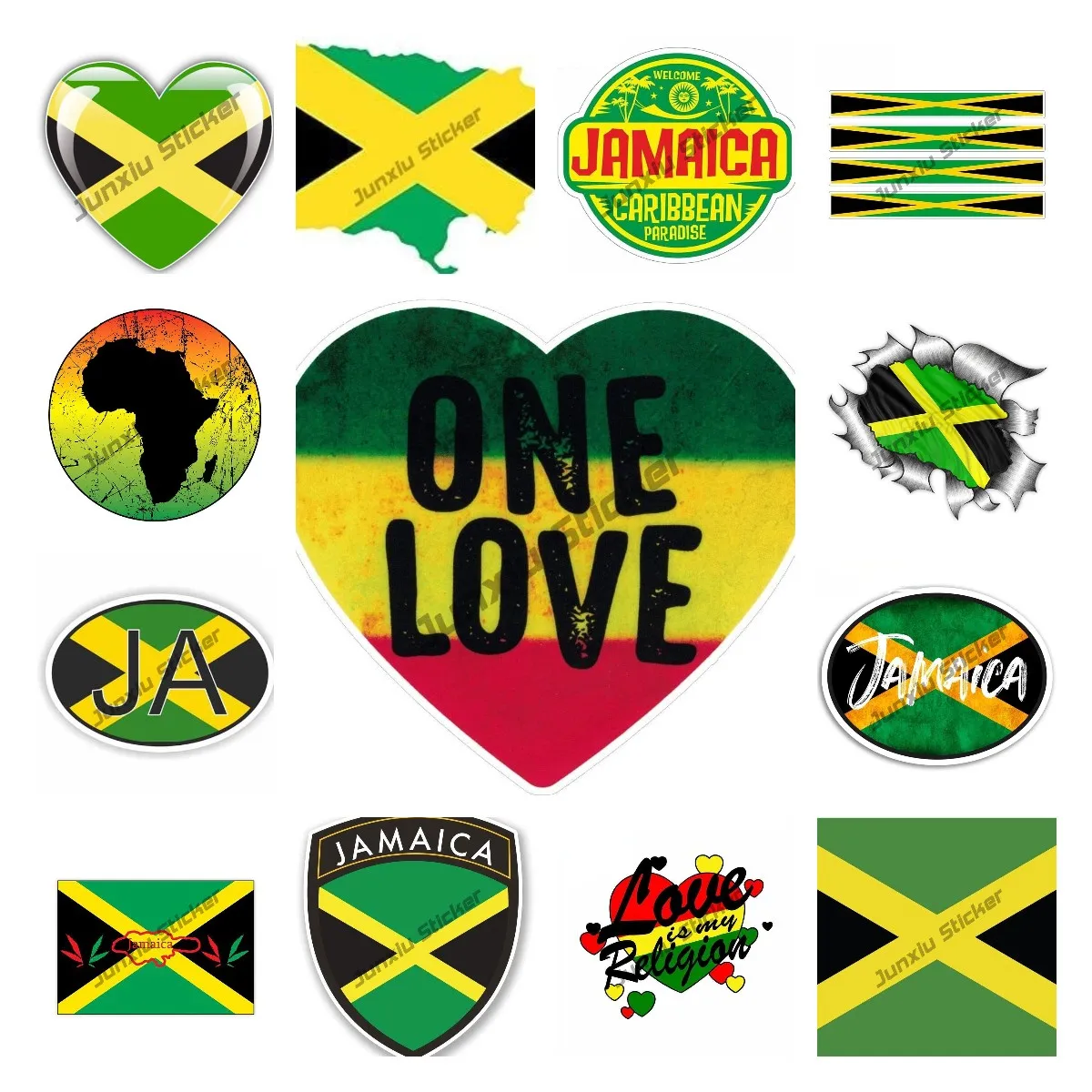 Jamaican-Flag-Vinyl-Sticker-One-Love-Heart-Reggae-Rastafari-Bob-Marley ...
