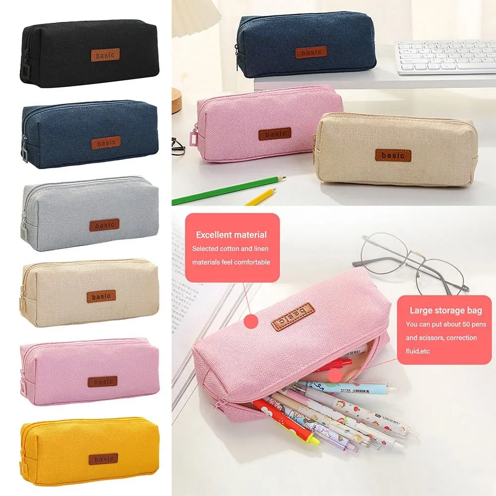 Cotton-Linen-Pen-Bag-Minimalist-Solid-Color-Large-Capacity-Pencil-Case ...