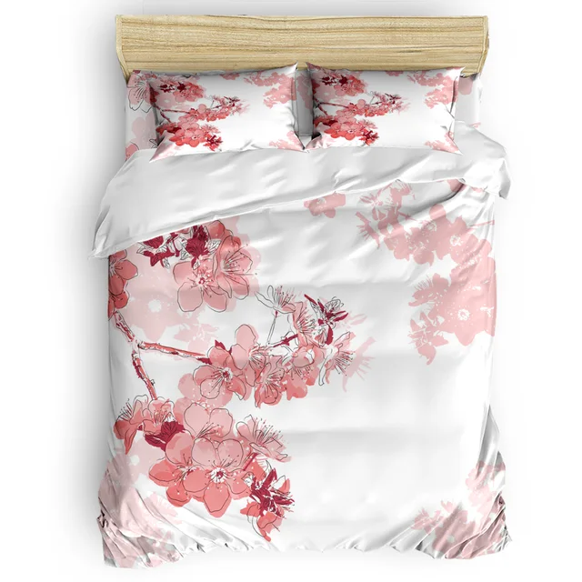 Pale Pink Duvet Cover Set, Sakura Branch with Cherry Flowers Tender ...