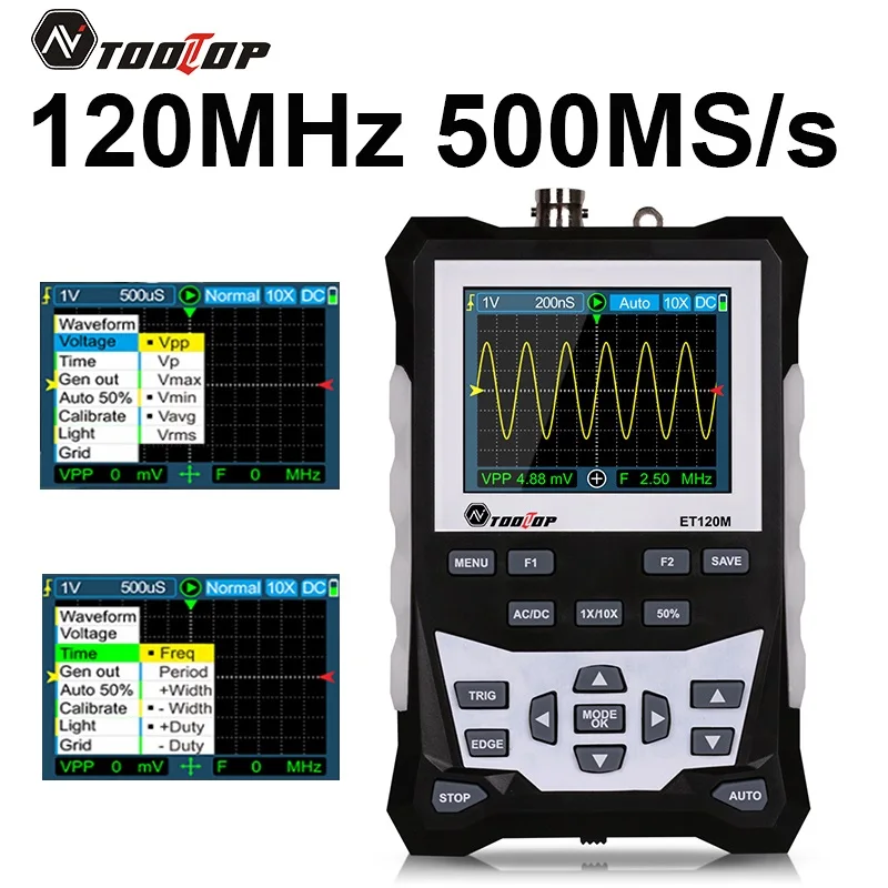 TOOLTOP ET120M 500MS/s 120MHz Portable Digital Oscilloscope Auto ...