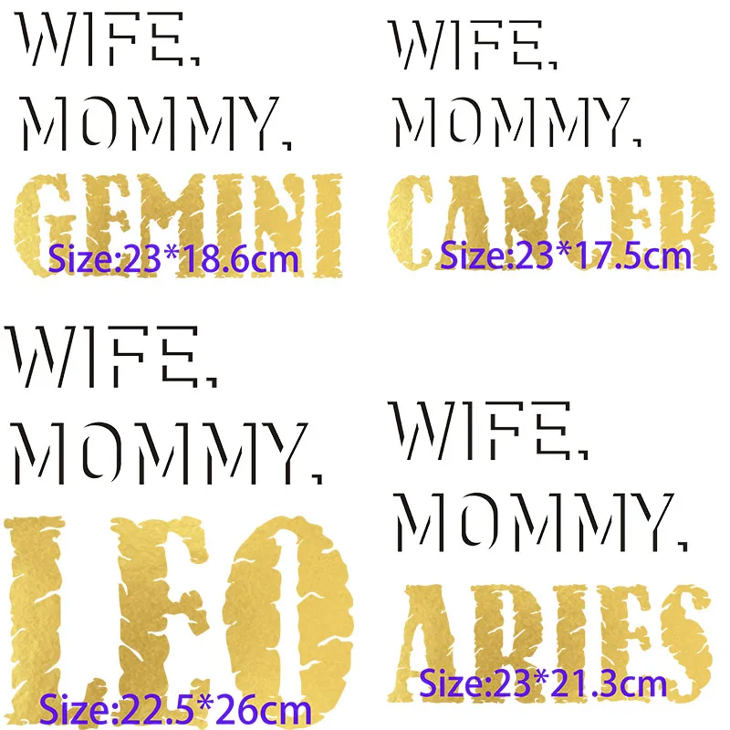 Plastisol 열 전달 레이블 아내 엄마 양자리 황소 자리 처녀 자리 암 염소 자리 물고기 자리 천칭 자리 여성 출생 조디악