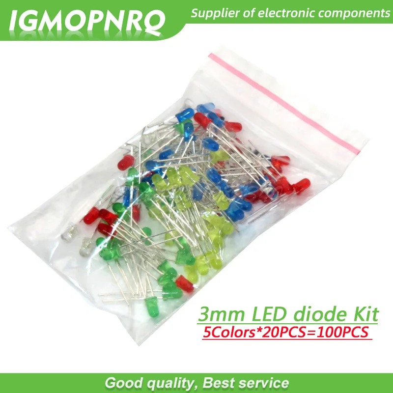 5Colors*20PCS=100PCS 3mm LED diode Light Assorted Kit White Yellow Red ...