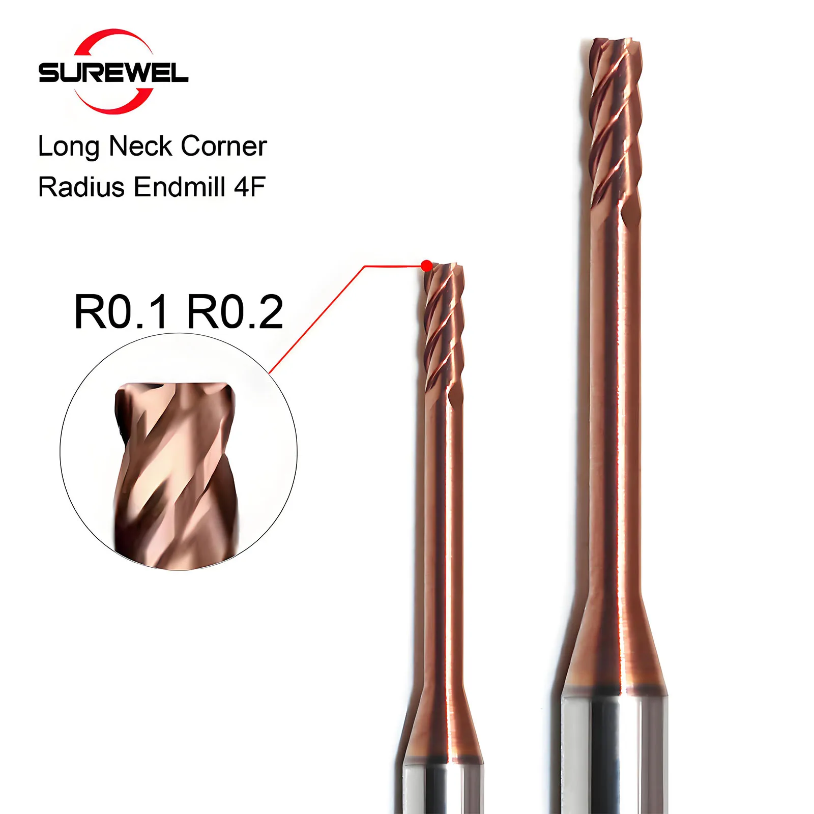 Hardness enhanced New Long Neck End Mill 4 Flute HRC60 for stainless ...