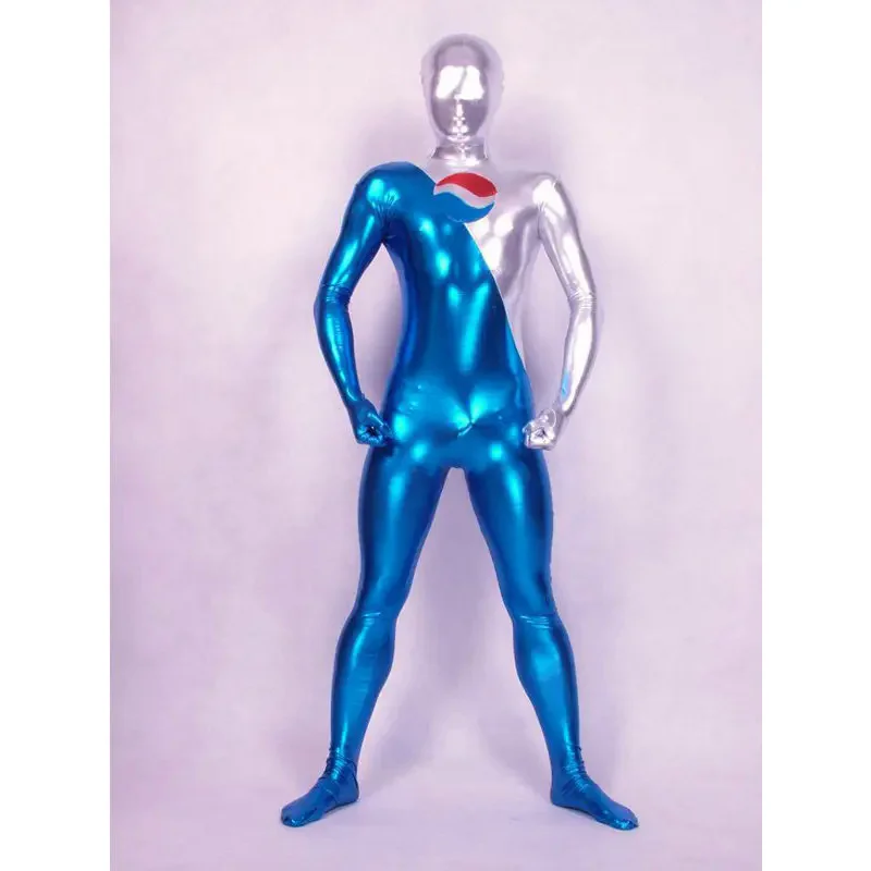 Disfraz-azul-y-plateado-brillante-Zentai-Pepsiman-para-Halloween ...