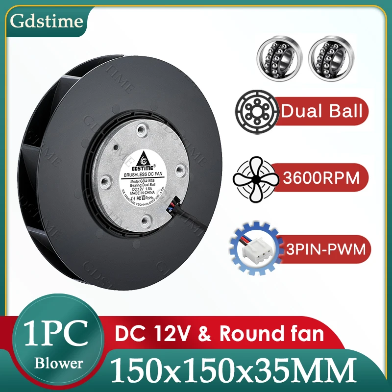 Gdstime 150MM Fan DC 12V 150MM*35MM Turbo Centrifugal Blower 15035 Dual ...