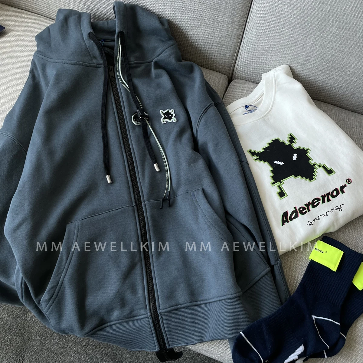 ADER ERROR 봄/가을 후드 지퍼 스웨터, 커플, 작은 괴물 자수, 루즈한 가디건, 후드 재킷, 유니섹스| | - AliExpress