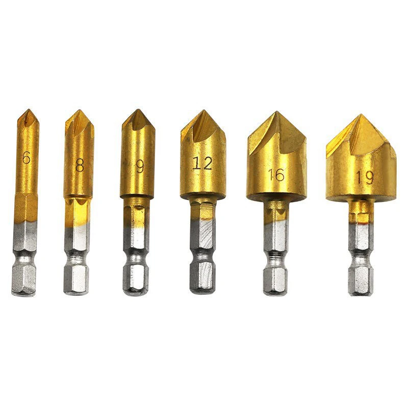 3/6pcs Countersink Drill Bit Set 1/4'' Hex Shank HSS 5 Flute ...