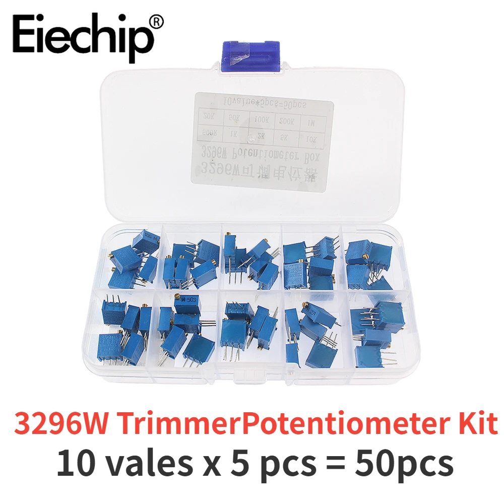50PCS-3296W-Trimmer-Potentiometer-Assortment-Set-500R-1M-10-Types ...