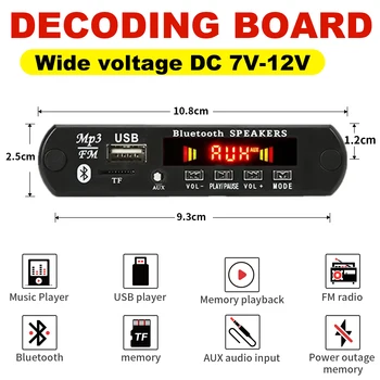ARUIMEI-Carro MP3 WMA Decodificador Board, Leitor de áudio, USB, TF ...