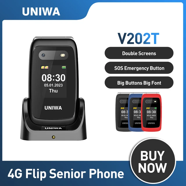 UNIWA V202T 4G Flip Senior Phone 2.4 Inch Dual Screen Emergency Call Button Feature Phone ...