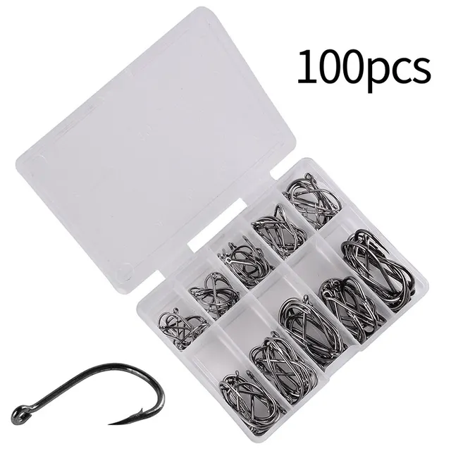 Fishing Hooks Set 100Pcs Box 10 Series High Carbon Steel Single Circle Fishing Hook Fly Fishing ...