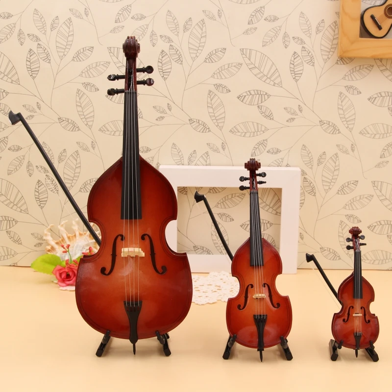 Wooden Miniature Electric Guitar Bass w/ Stand & Case Mini Musical ...
