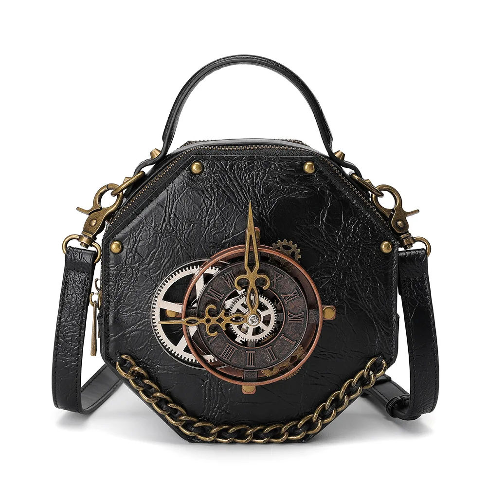 New Gothic Leather Clock Bag Steampunk Shoulder Bags Vintage Women ...
