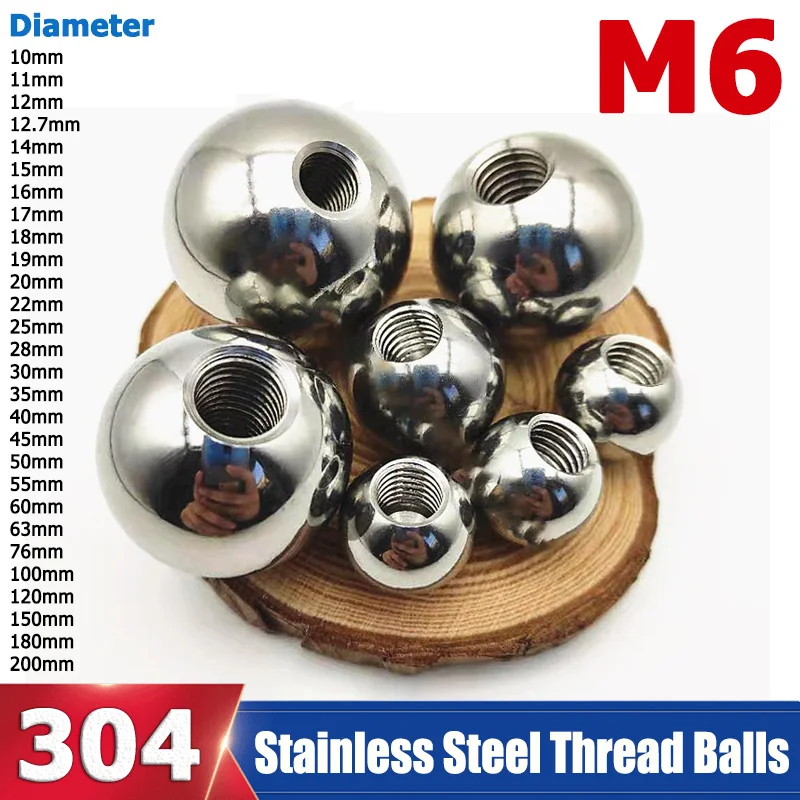 1-50pcs M6 Thread 304 Stainless Steel Balls OD 10/11/12/12.7/14/15 ...