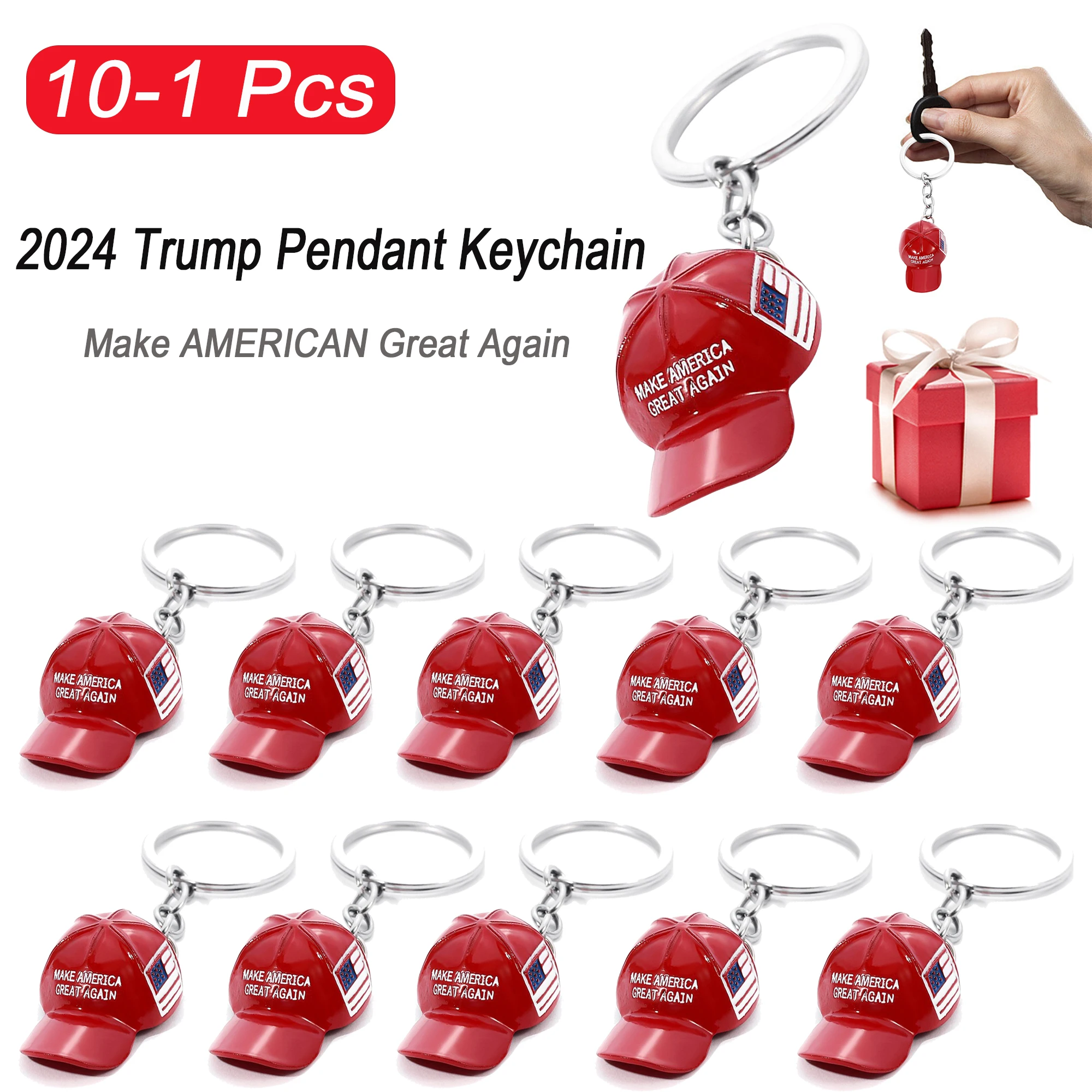 10-1Pcs-Trump-Red-Hat-Keychain-2024-Make-America-Great-Again-Red-Cap ...
