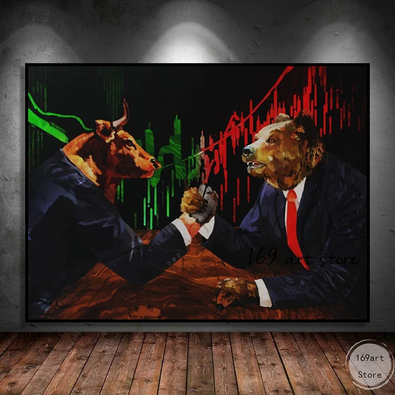 Abstract-Bull-Vs-Bear-Arm-Wrestle-Fight-Stock-Market-Trader-Art-Poster ...