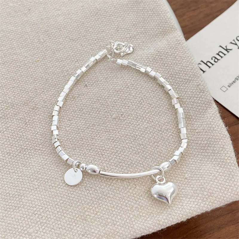 S925-Sterling-Silver-Simple-Love-Bracelet-Sweet-Cool-Hand-Decoration ...