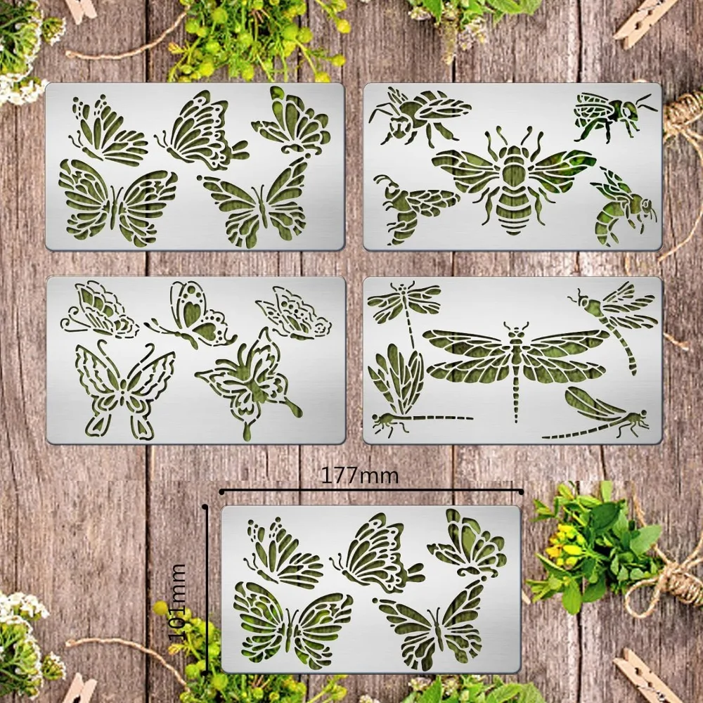 4PCS 7x4 Inch Metal Animal Stencils Dragonfly Butterfly Bee Stencil ...