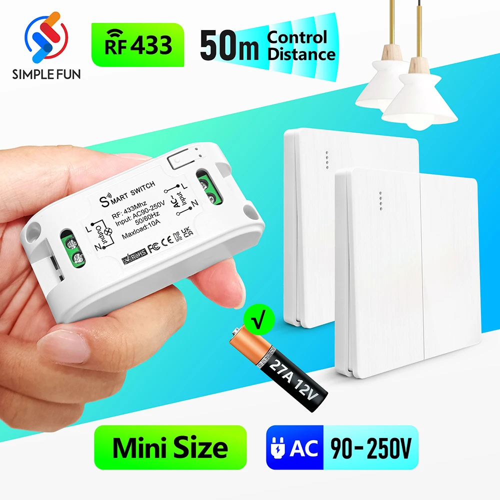 Wireless-RF-433MHz-Remote-Control-Switch-AC-110V-220V-10A-Mini-Relay ...