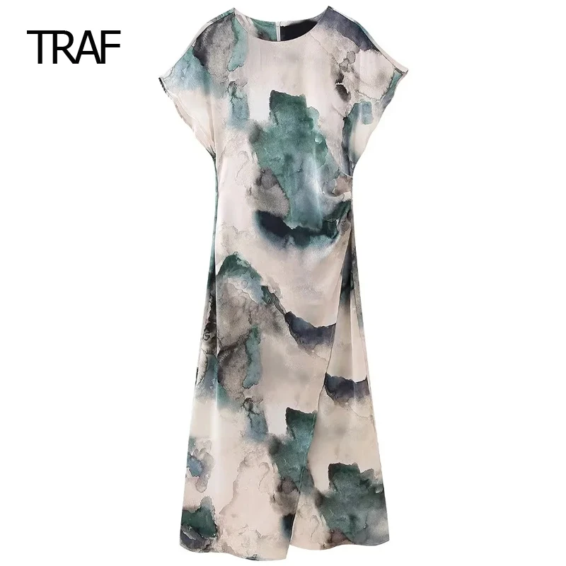 TRAF-vestido-Midi-de-manga-corta-con-cuello-redondo-para-mujer-fiesta ...