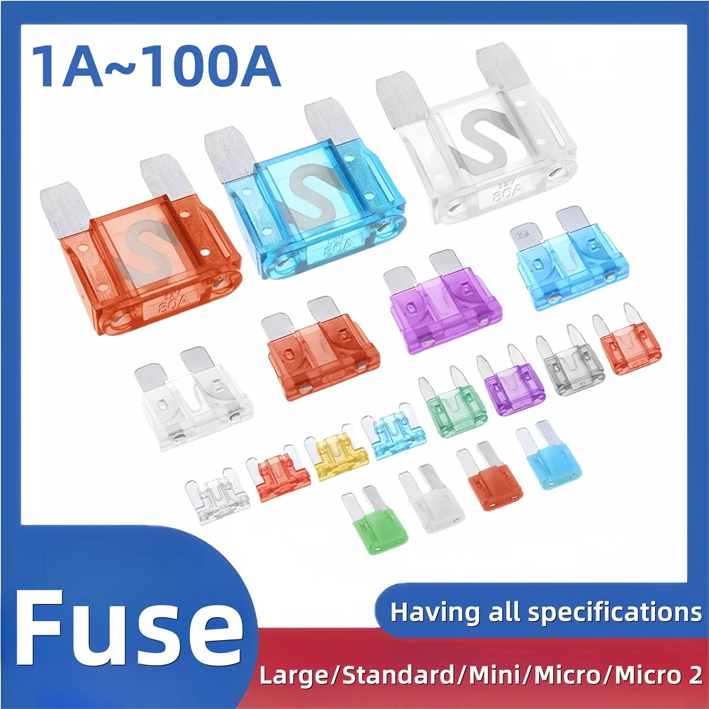 10pcs Mini Micro Medium Large Fuse Safety 32V 1A 2A 3A 4A 5A 7.5A 10A ...