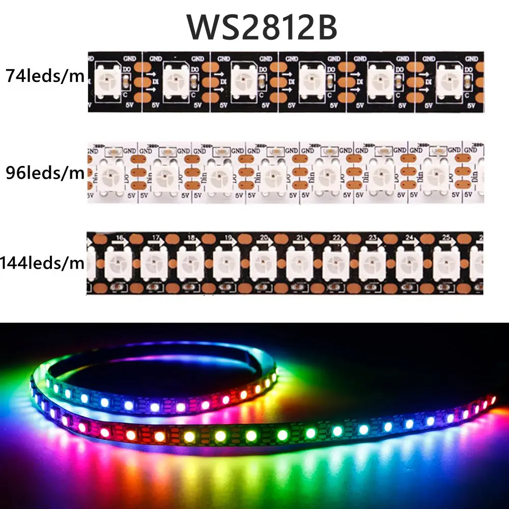 DC5V-WS2812B-LED-Streifen-74-96-144-LEDs-m-Individuell-adressierbar-Smart-5050RGB-WS2812-Pixel ...