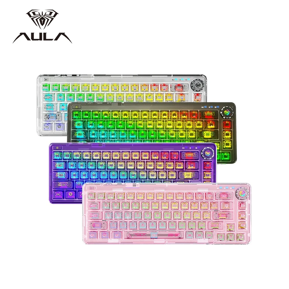 AULA-Mechanical-Keyboard-F68-2-4GWireless-Bluetooth-Wired-Transparent ...
