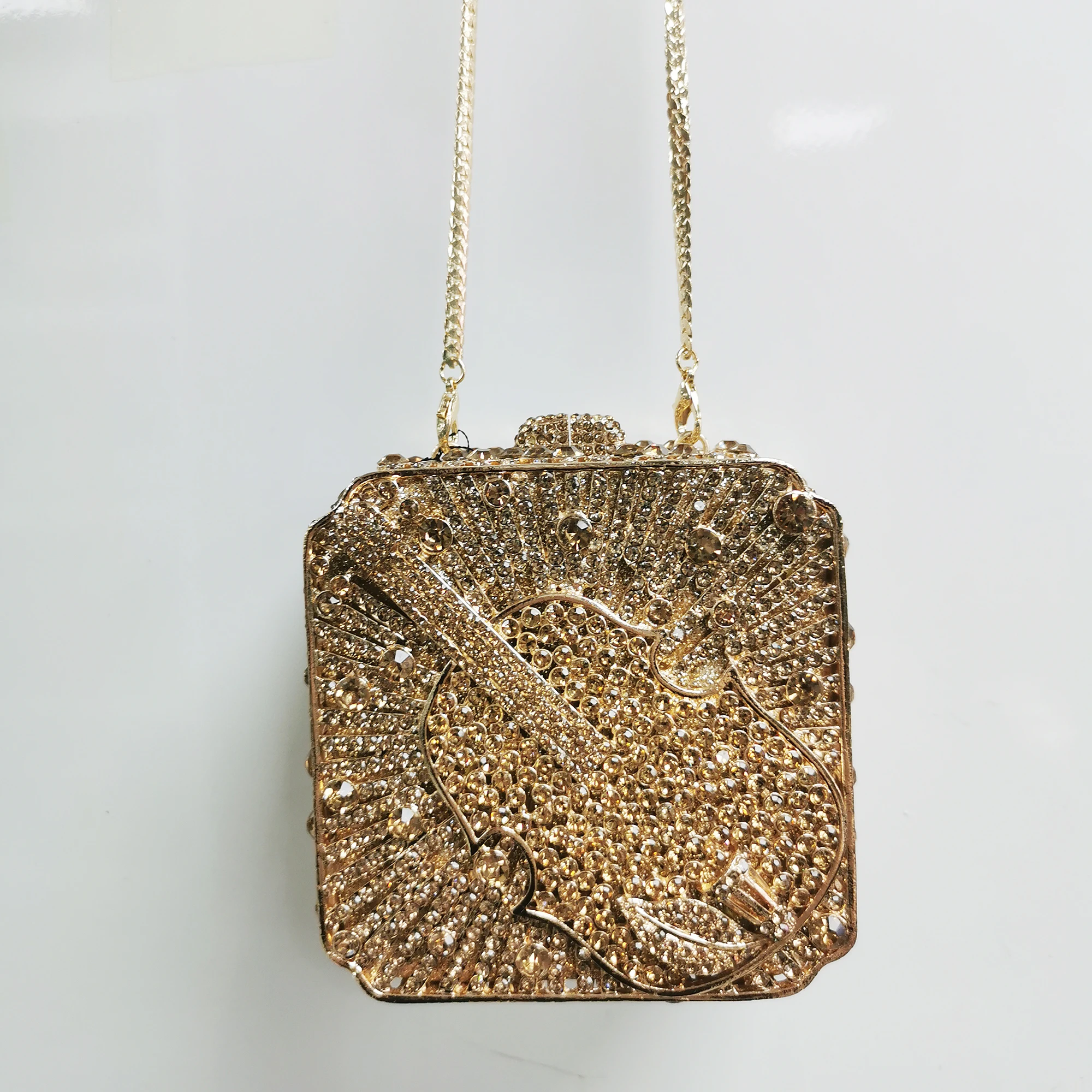 Woman Mini Gold Square Hollow Prom Clutch Purse Wedding Bridal Crystal ...