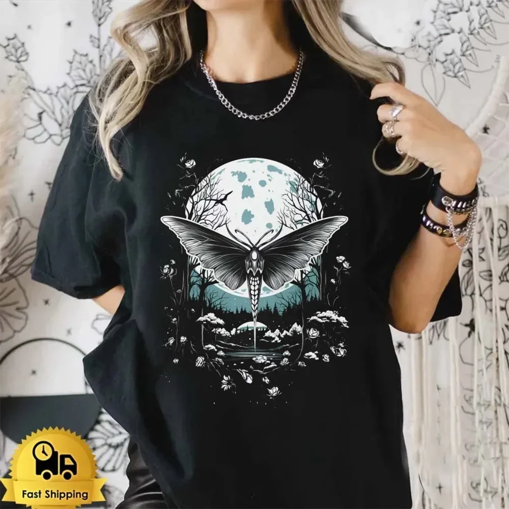Witch Luna Moth Shirt Sky Moon T-Shirt Gothic Clothing Dark Cottagecore ...