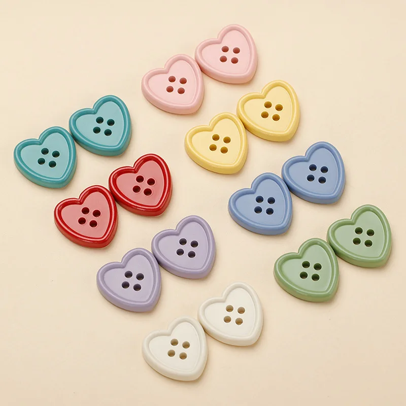 20pcs Cute Buttons Colored Heart Plastic Buttons For Clothing DIY Craft ...