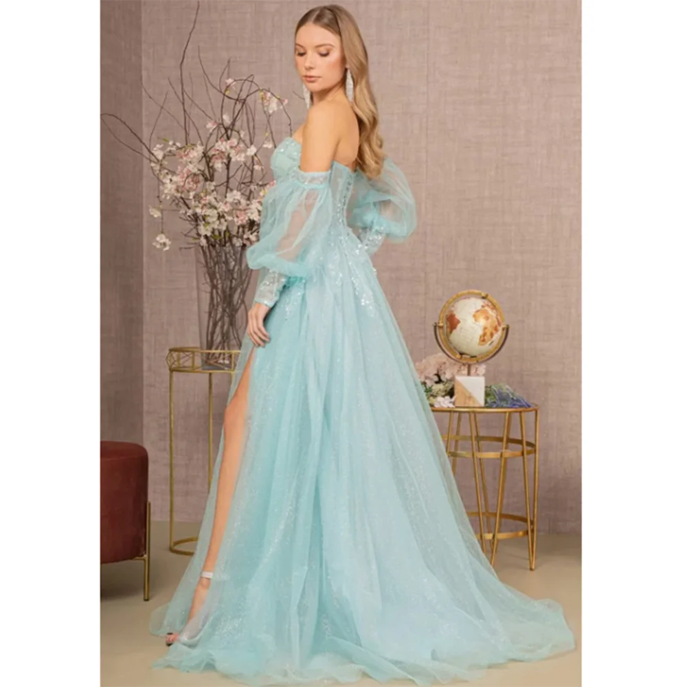 Luxury Fairy Light Color Women Prom Party Dress Floor Length Sexy High ...