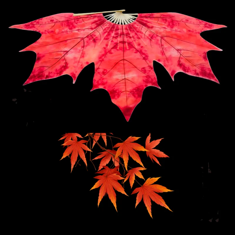 Maple Leaf Dance Fan Veil 2pcs Red Irregular Shape Women Stage ...