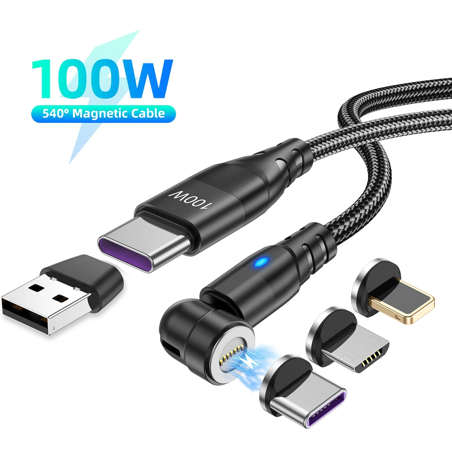 100W-3-IN-1-Magnetic-Fast-Charging-Cable-PD-USB-Type-C-Cable-Micro-Type ...