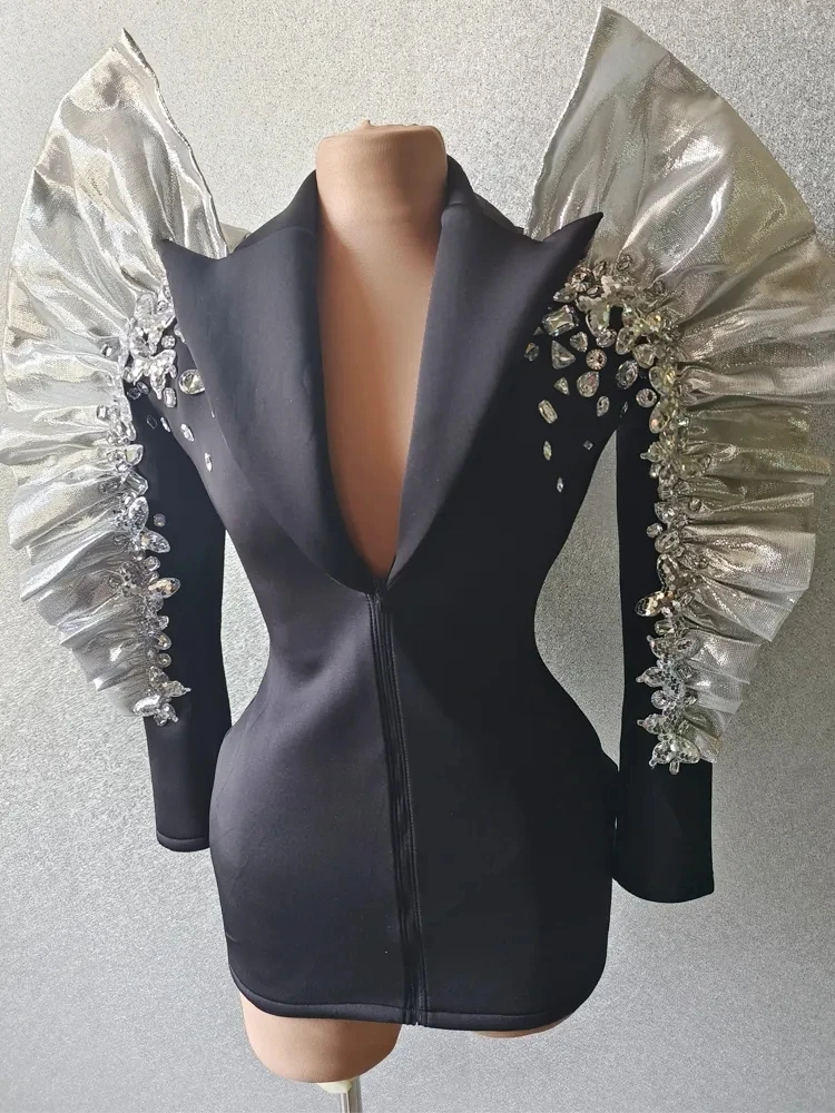 Diamonds Black Suit Stage Jacket Silver Trim Singer Stage Show Dress ...
