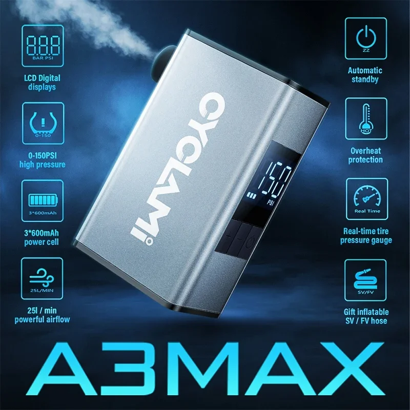 CYCLAMI-A3-Max-Portable-Electric-Bike-Pump-Rechargeable-Digital-PSI-Pressure-Tire-Inflator-Road ...