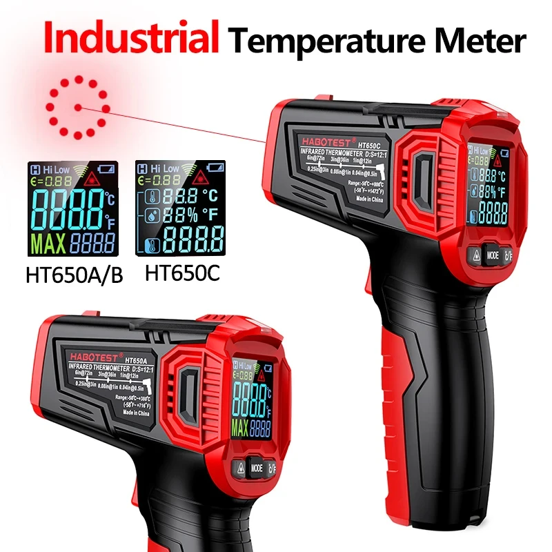 HT650-Infrared-Thermometer-LCD-Digital-Weather-Station-Hygrometer-Non ...
